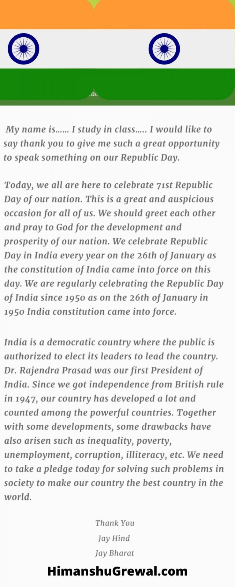 Short Speech on Republic Day 2021 in Hindi, English, Telugu